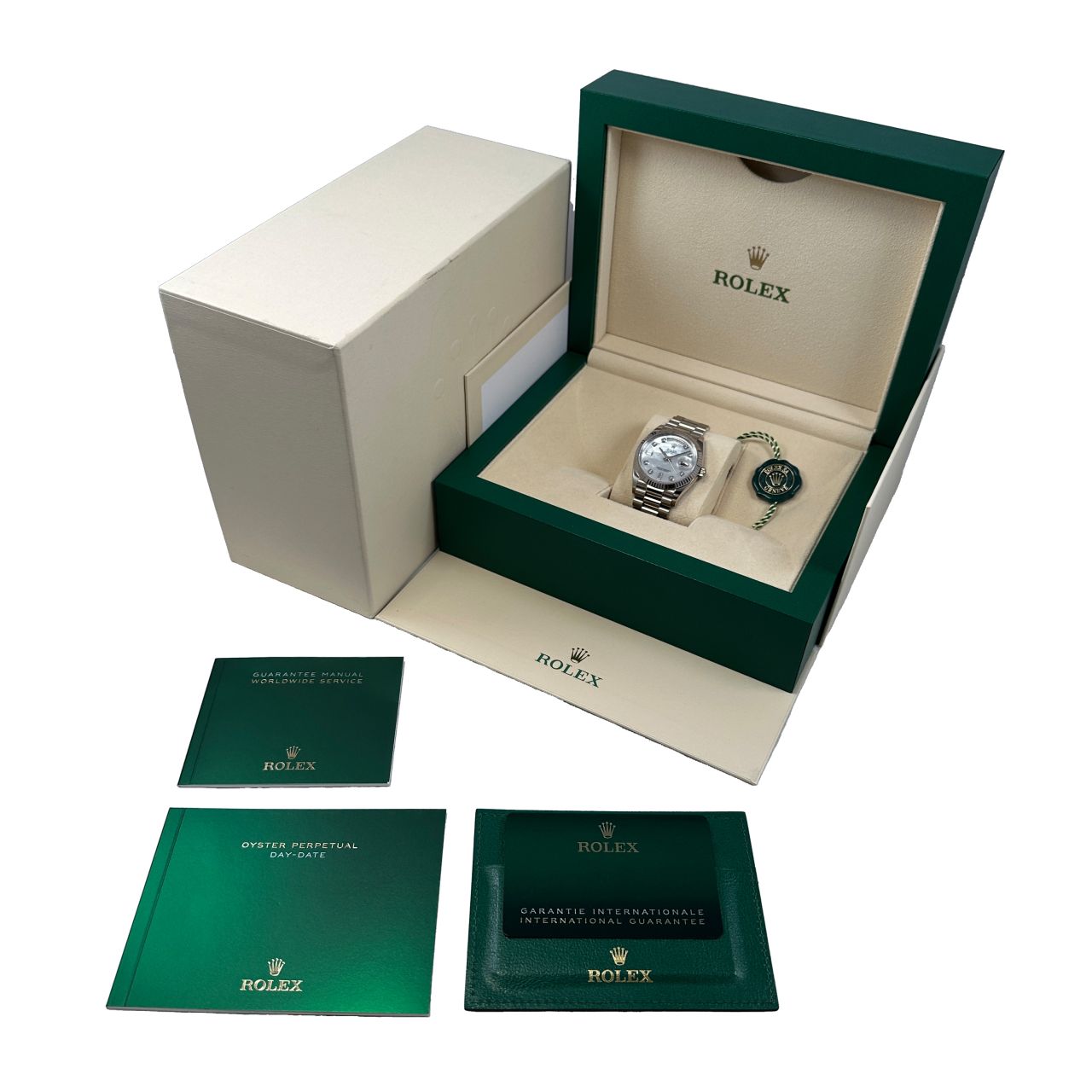 Rolex Day-Date 36 Ref. 128239 Perlmutt Dial Factory Diamonds Weißgold ...